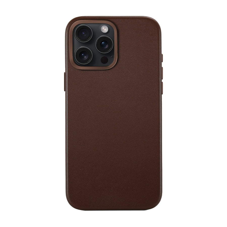 iPhone 16 Pro Max Minimal Leather Case | Brown - SANDMARC